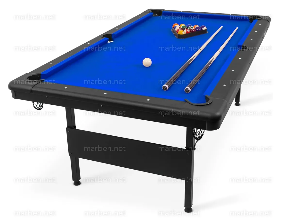 Mesa de billar con patas de acero plegables - paño azul - tamaño: 7 ft.